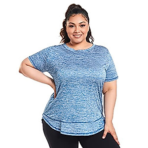 Abrooical Plus Size Womens Athletic Tops Short Sleeve Loose Fit Workout Shirts Sports Yoga Running Dry Fit Tunics Blue 3X-Large