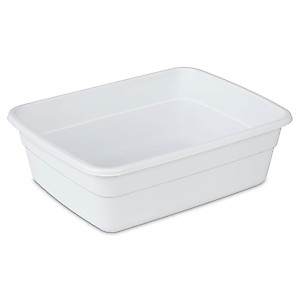Sterilite Small Portable Rectangle Plastic Heavy Duty Reinforced Plastic 8 Qt Kitchen Dish Pan Basin Container for Dishware & Laundry, White (12 Pack)