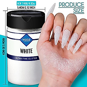 Fine Glitter, YGDZ 140G 4.93OZ White Glitter Powder for Tumblers Resin Crafts, Cosmetic Nail Face Body Painting Hair Glitter, White