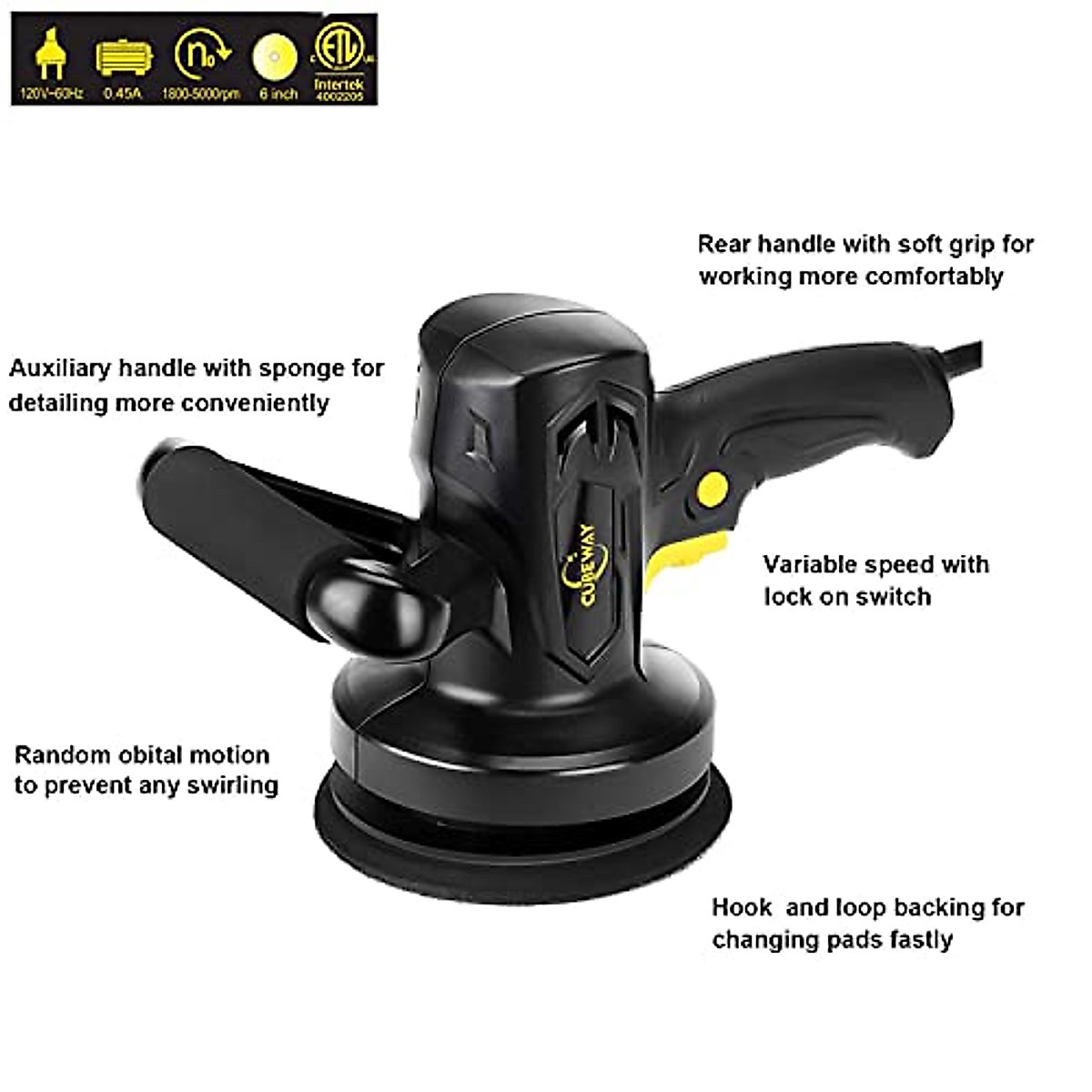 Buffer Polisher, 6-inch Electric Variable Speed Car Buffer Machine, Random Orbital Polisher Waxer Kit with 3 Pads for Car Detailing Polishing and Waxing, CUBEWAY
