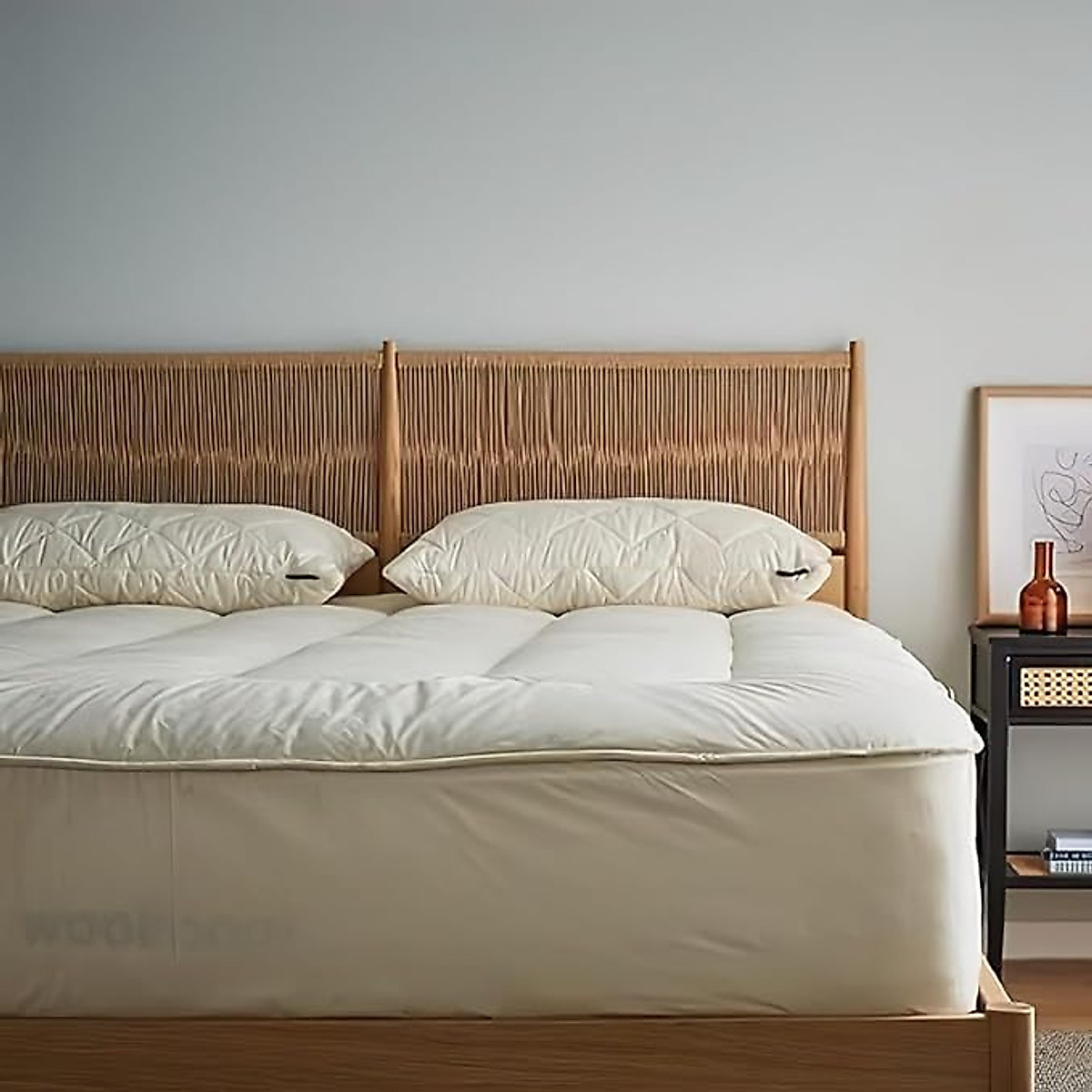 Woolroom Deluxe Wool Mattress Pad Full Size 100% Natural Hypoallergenic British Wool Mattress Topper Organic Cotton Cover - Handcrafted Extra Comfort Firm/Old Mattress - Superior Moisture Management