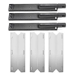 Hongso Grill Parts for Jenn Air 720-0163, Nexgrill 720-0163, 15.8” Cast Iron Burners and 17.75" Heat Plates, Set of 3