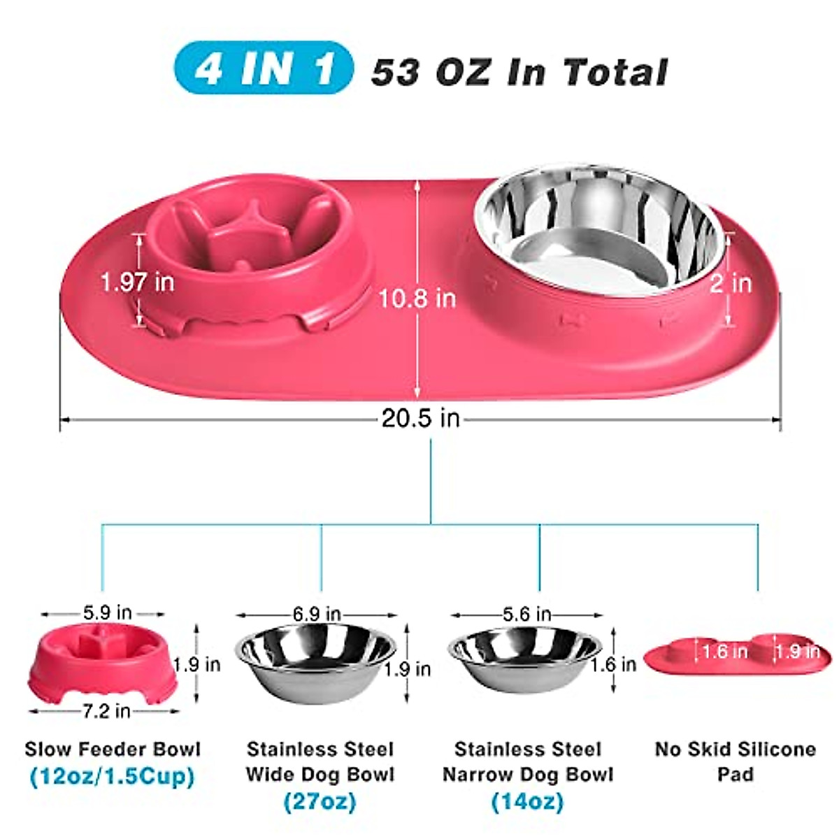 WESEN Dog/Cat Slow Feeder Bowl Insert, Slow Down Pet Eating, Soft Silicone Slow Feeding for Small Medium Size, Perfect with Stainless Steel Plastic Glass Ceramic Dog Bowls