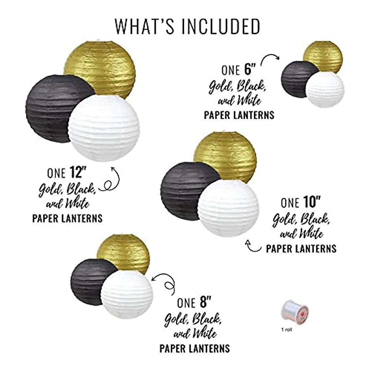 Lantern 12 Pcs Gold White Black Paper Lanterns 6" 8" 10“ 12” Chinese Japanese Decorative Lampion Lanterne for Wedding Outdoor Decor