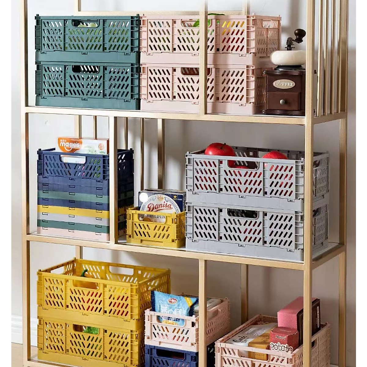 Ymeibe Folding Storage Crates for Shelf 11.75" x 7.75" x 4.5" Collapsible Stackable Container Basket Boxes with Handles Kitchen Storage Bins Drawer Organizer for Office Desk Bathroom
