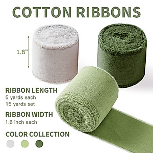 Keypan Green Ribbon 1-1/2 x 15 Yards Handmade Cotton Frayed Fringe Fabric Ribbons for Crafts Flower Bouquets Wedding Baby Shower Home DIY Decor