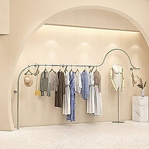 Clothes Rack Boutique display rack, Clothing Store Display Furniture wall mounted Clothes hanging rack, Heavy Stainless Steel Pipe garment Shelves System, Home Creative Silver Hanger Rod