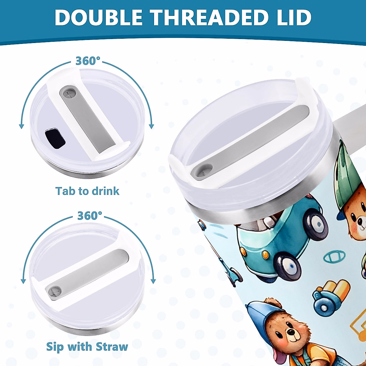 40 oz Cartoon Character Insulated Tumbler with Handle, Stainless Steel Vacuum Water Bottles with Lid and Straw for Water, Iced Tea or Coffee