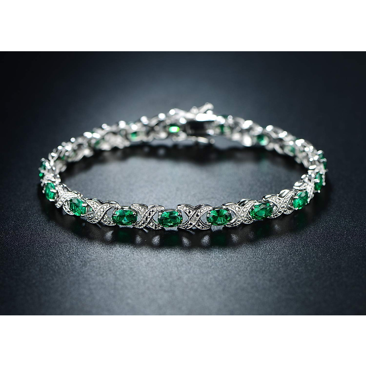 Barzel White Gold Plated Created-Emerald Tennis Bracelet (Rhodium-Plated-Brass, Created Emerald)