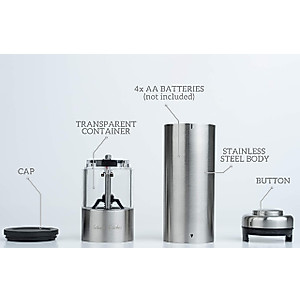 Electric Salt and Pepper Grinder Set by Intense Kitchen - Battery Operated Stainless Steel with Light & Clear Container Mills (2)- Adjustable Ceramic Coarseness - Fast Powerful Mill - One Hand Shakers