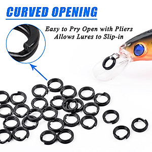 Stainless Steel Split Ring for Fishing Lures 200pcs Jig Split Ring Saltwater Fishing Tackle Line Connector Split Rings Freshwater Loop for Lure Making (Black)