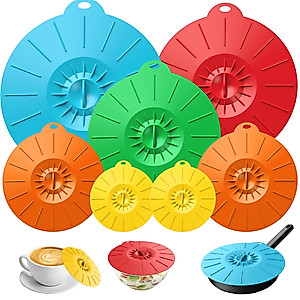 7 Pack Silicone Lids, Microwave Splatter Cover, 5 Sizes Reusable Heat Resistant Food Suction Lids fits Cups, Bowls, Plates, Pots, Pans, Skillets, Stove Top, Oven, Fridge BPA Free,Mothers Day Gifts