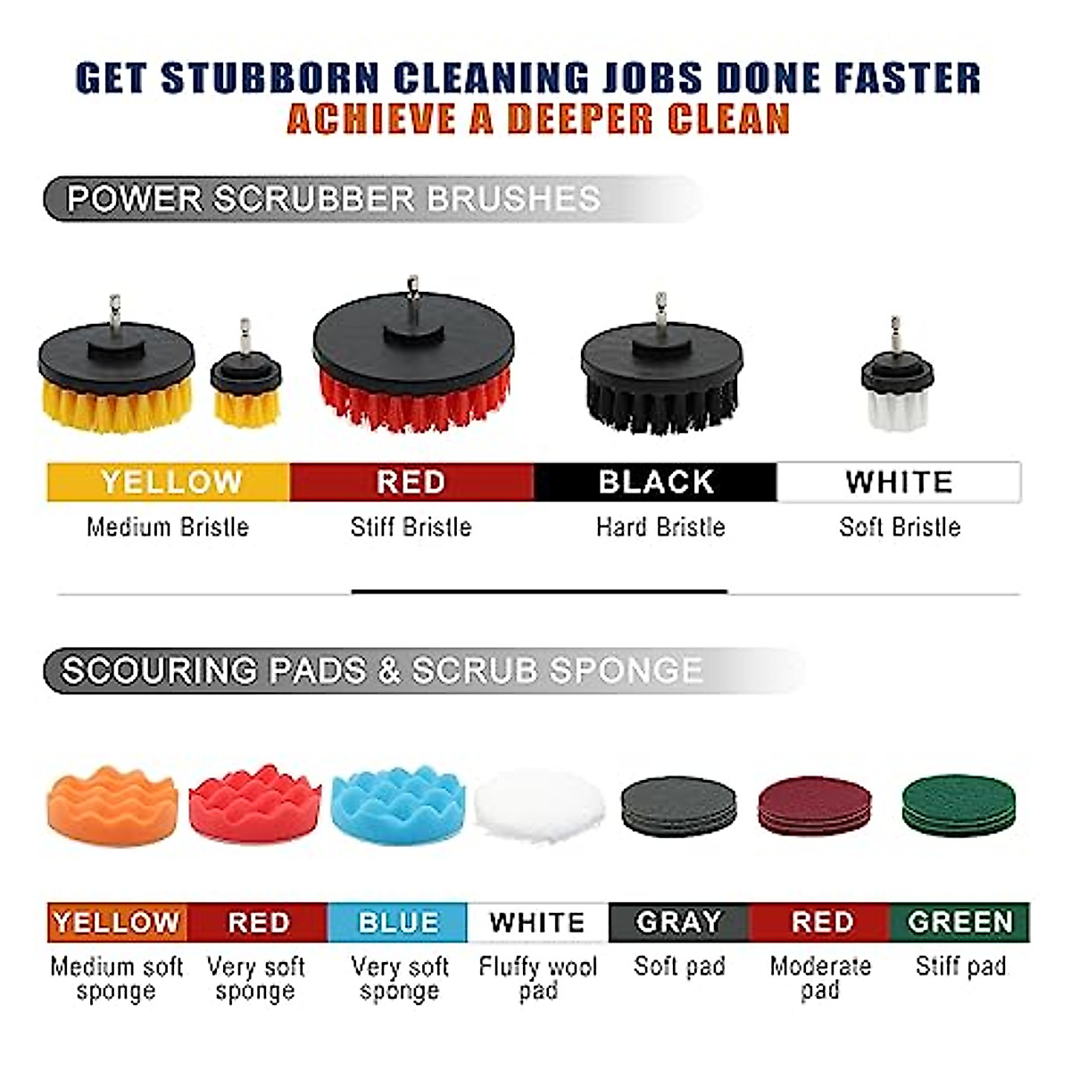 CHEN REFINISH 22 Pcs Drill Brush Attachments Set, Power Drill Brushes for Cleaning Scrub Pads and Sponge with Extend Long Attachment, Car Detailing Kit for Bathroom, Corners, Kitchen, Tile, Grout, Tub