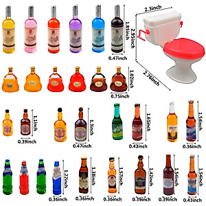 30 PCS 29 Styles Mini Wine Bottles Cake Toppers with 1 Plastic Miniature Toilet Toy Funny Dollhouse Cupcake Cake Topper Gift Set for Birthday Party Bachelorette Party Decorations