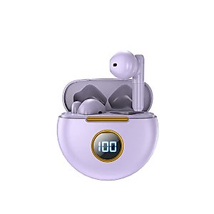 Acuvar in-Ear Wireless Bluetooth 5.1 Headphones, Earbuds IPX7 Waterproof with Microphone Rechargeable USB C Case with Round LCD Display for Smartphones Android iOS (Purple)