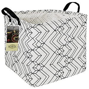 HUNRUNG Square Storage Bins Nursery Hamper Canvas Laundry Basket Foldable with Waterproof Nursery Boxes for Shelves/Gift Baskets/Toy Organizer/Office, Bedroom (Square-black transverse geometry)