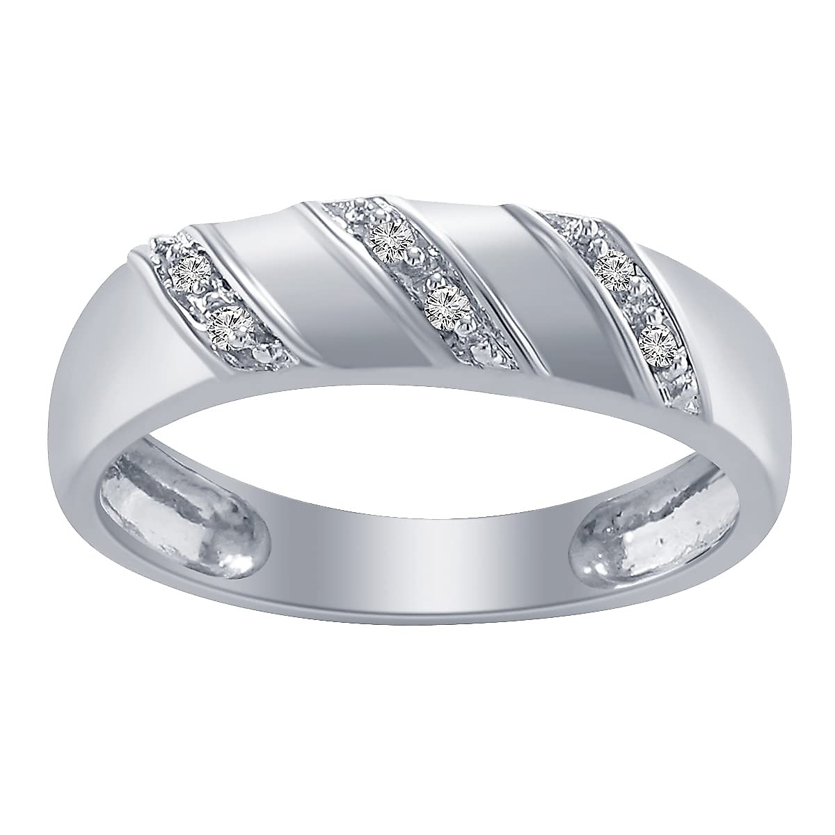 Pretty Jewels 0.23 Carat (ctw) Round White Diamond Heart Frame Men's & Women's Engagement Trio Set Ring For His & Her Wedding, 925 Sterling Silver (H-I Color, I1-I2 Clarity) Ladies 7 & mens 13