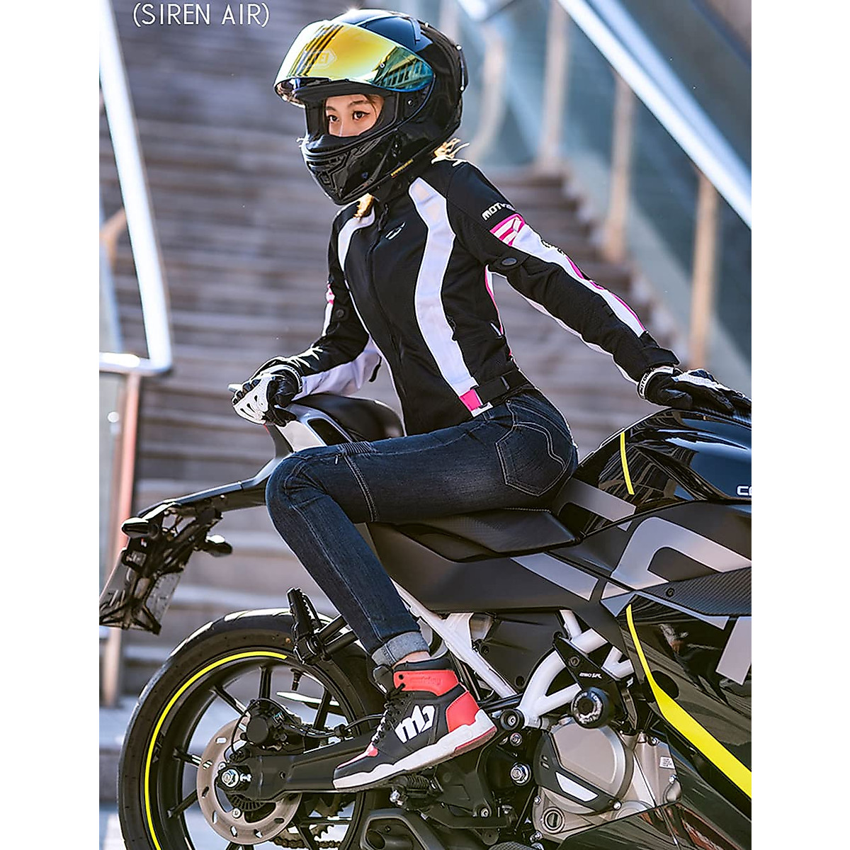 DUHAN Women's Motorcycle Jacket Summer Breathable Motorbike Moto Jacket Riding Ladies Clothing with removable protective gear (Pink, X-Large)