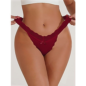 Milumia Women Sexy Panties Floral Lace Cut Out Thongs Mid Waist Underwear Briefs Pure Burgundy Medium
