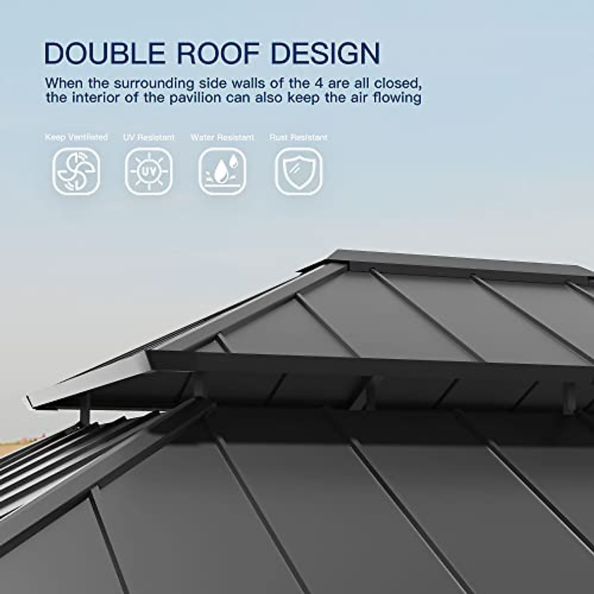 Gotland 12' x 14' Hardtop Gazebo,Outdoor Galvanized Steel Metal Double Roof Gazebo with Curtains and Netting for Patios, Gardens, Lawns,Sand