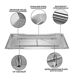 Stanbroil 30 x 10 Inch Drop-in Fire Pit Pan with Burner and All Accessories Required for DIY Fire Pit Projects, Natural Gas Version, Rectangular