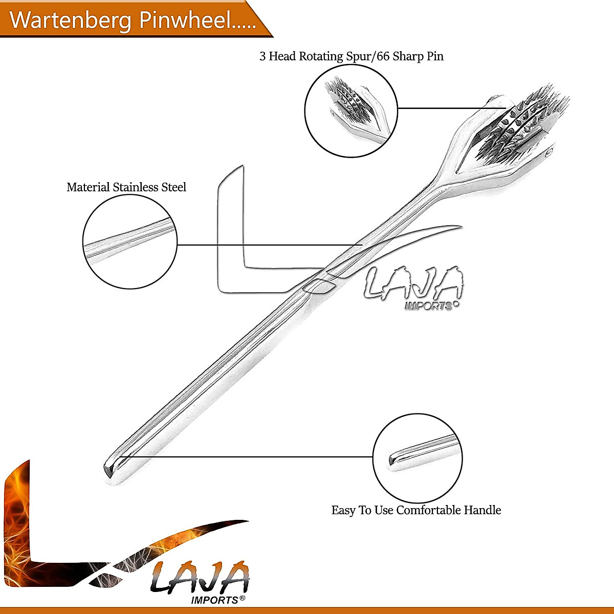 Laja Imports 4 Pcs Set Diagnostic Neurologic Wartenberg Sensory Testing Pinwheel Stimulator for Educational Use