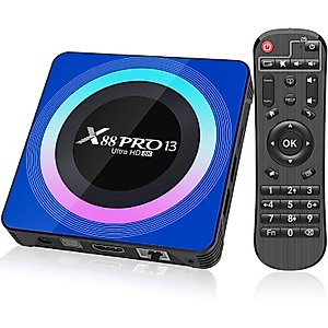 Android 13.0 TV Box,X88 Pro 13 Android Box 4GB RAM 32GB ROM RK3528 Quad-Core ARM Corter-A53 CPU Mali G31 MP2 GP,Supporting Bluetooth 5.0 USB 3.0 LAN 2.4GHz/ 5GHz WiFi 6 Android TV Box 2023