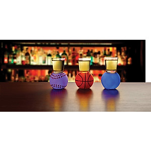 Perfect Life Ideas Light Up Shot Glasses Set - 3 Pcs Sports Ball Lighted Shot Glass Funny Drinking Glasses Bar Supplies Adult Party Favors