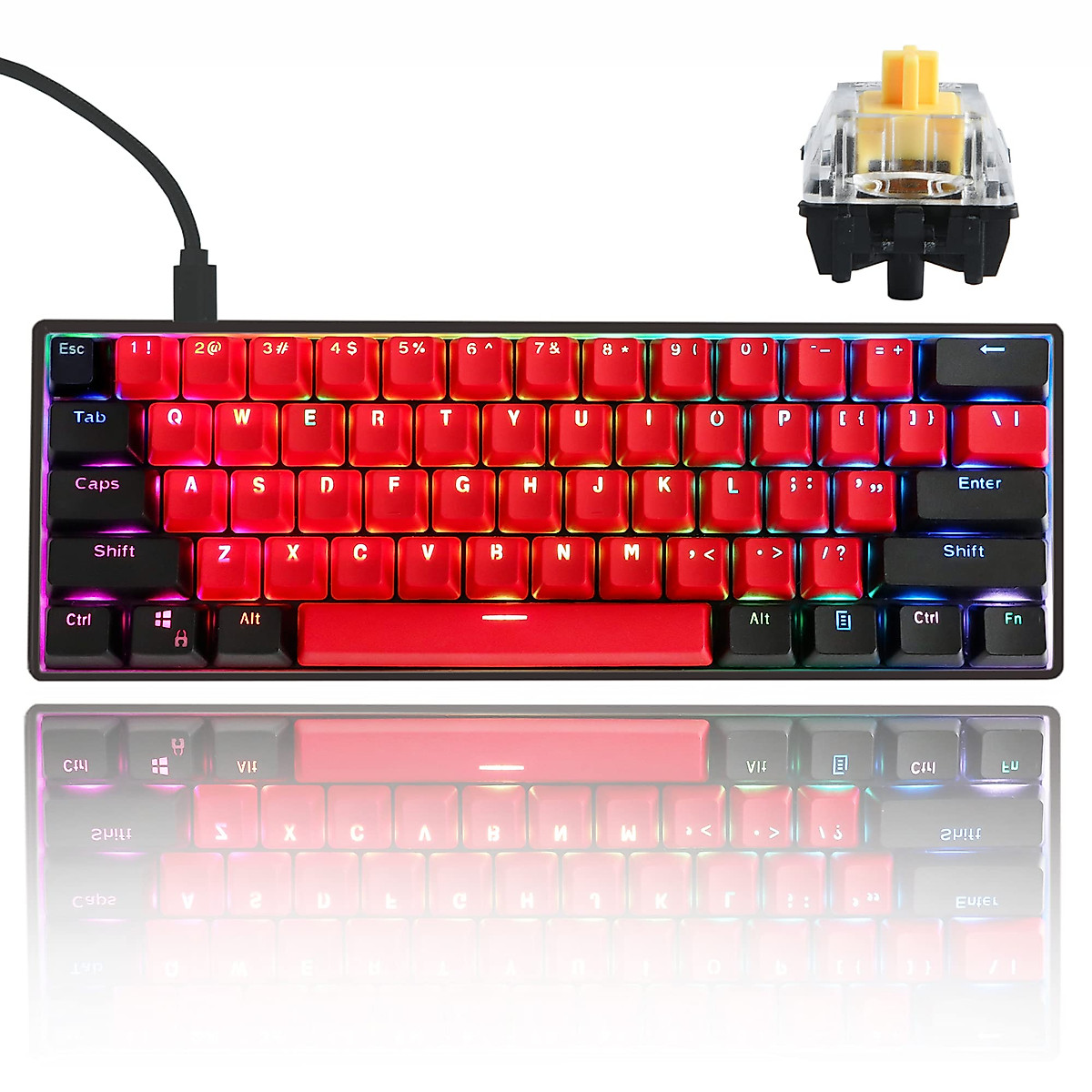 GTSP Gk61 SK61 60% Mechanical Keyboard, Custom Hot Swappable 60 Percent Gaming Keyboard with RGB Backlit, NKRO, Water-Resistant, Type-C Cable for Win/PC/Mac (Gateron Optical Yellow, Milan)