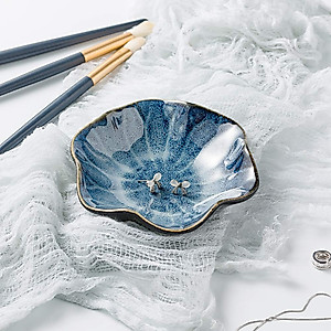 C&Xanadu Ring Holder, Leaf Shape Decorative Earring Stand, Jewelry Tray, Key Bowl, Trinket Dish for Women Birthday Gifts, Great Gifts for Friends, Leaf Blue
