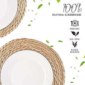 RUNTIVAN Round Woven Placemats Set of 6, Natural Water Hyacinth Place mats, 12 inch Rattan Placemats Wicker Placemats Farmhouse Boho Braided Heat Resistant Outdoor Placemat Patio Table Place Mats