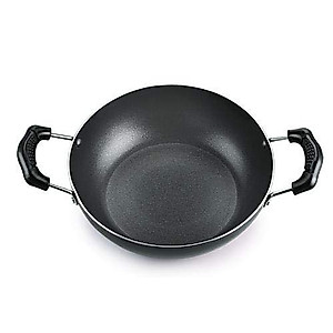 Induction Base Non-Stick Kadai with Glass Lid Non Stick Frying Pan Wok Flat Bottom Non Stick All Purpose Pan Non-Stick Aluminium Kadhai Deep Fry Pan (240mm) 2.2Ltr