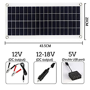 PHASFBJ Flexible Solar Panel Kit 18V Portable Solar Battery Charger with MPPT Controller, with Alligator clamp and car Charger Adapter Cable, for Boat, Car, Caravan,20a Controller
