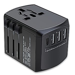 ZGGCD Travel Adapter, International Power Adapter, Universal Plug Adaptor with 3 USB & USB Type-C Port, High Speed 4.5A Worldwide Wall Charger, All in One AC Socket for USA UK AUS EU Asia Phone Laptop