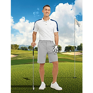 TBMPOY Men's Golf Shorts 9'' Elastic Waist Quick Dry for Flat Front Travel Casual Shorts with 5 Pockets(Light Grey,34)