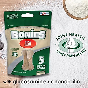 BONIES Hip & Joint Health Multi-Pack REGULAR Large Dogs 25 or More LBS - Natural Dog Treat - Low Calories - Chicken Flavor - 5 Bones