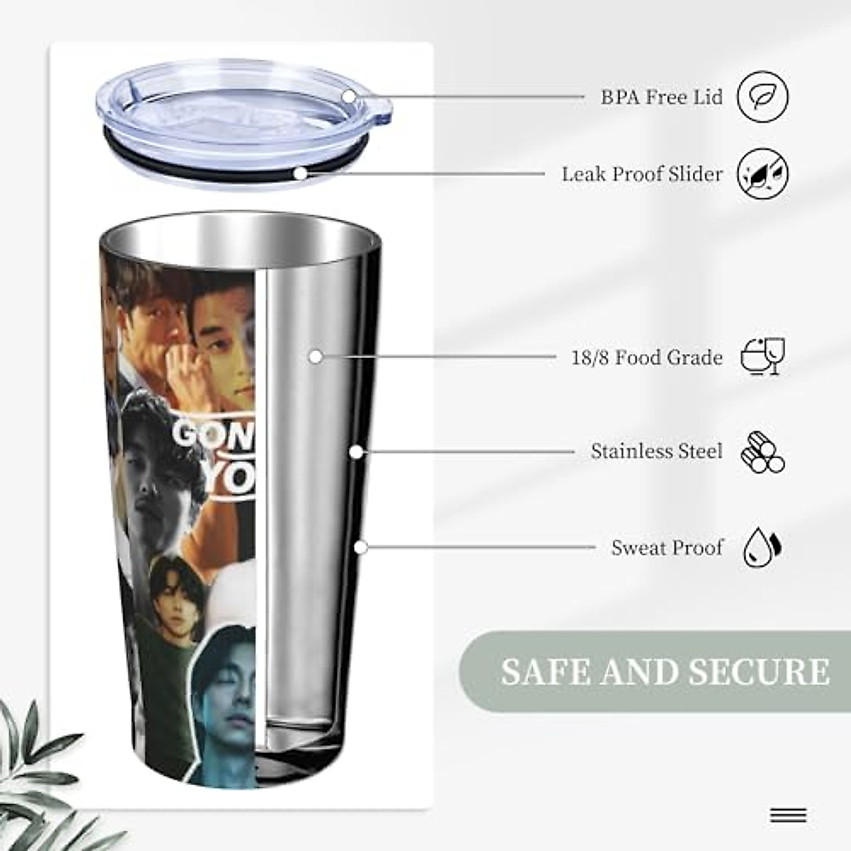 OAEWRE Gong Actors Yoo Stainless Steel Mug Insulated Tumbler Coffee Mugs with Lids and Straw Double Wall Vacuum Cup 20oz