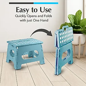 Handy Laundry Folding Lightweight Step Stool is Sturdy Enough to Support Adults and Safe Enough for Kids. Opens Easy with One Flip. Great for Kitchen, Bathroom or Bedroom. (Teal)