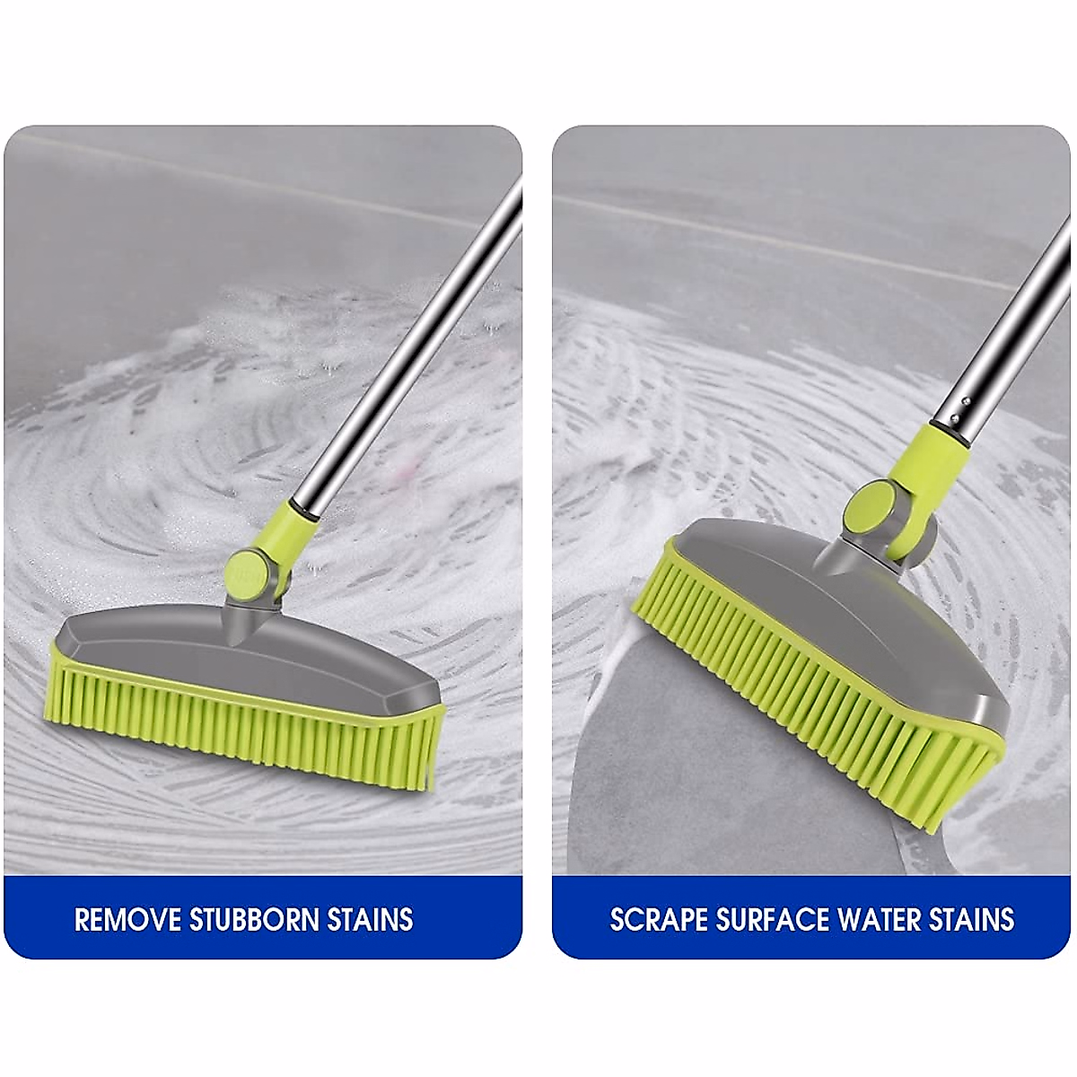 Adjustable Rubber Push Broom and Dustpan Set,Self Cleaning Indoor Outdoor Angle Brooms with Dust pan for Home,Long Handle Brooms for Floor Sweeping, Kids,Carpet Dog Cat Pets Household Brooms