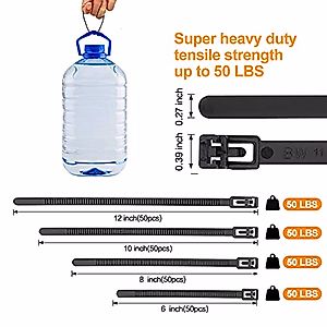 Reusable Zip Ties Assorted Sizes 6+8+10+12 Inch 100 Packs Releasable Zip Tie Heavy Duty Round Ending No Hurt Removable Cable Ties Reusable Indoor Outdoor Tie Wraps for Wire No Slip Off