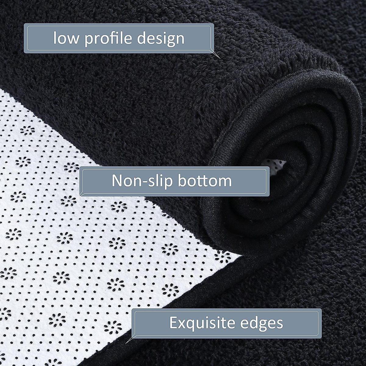 AROGAN Modern Shag Area Rug for Bedroom, 4x6 Feet Washable Rugs for Living Room, Indoor Floor Carpet Rugs, Plush Memory Foam Bedside Rugs for Kids Girls Teens Room Low Pile Rug Decor, Black