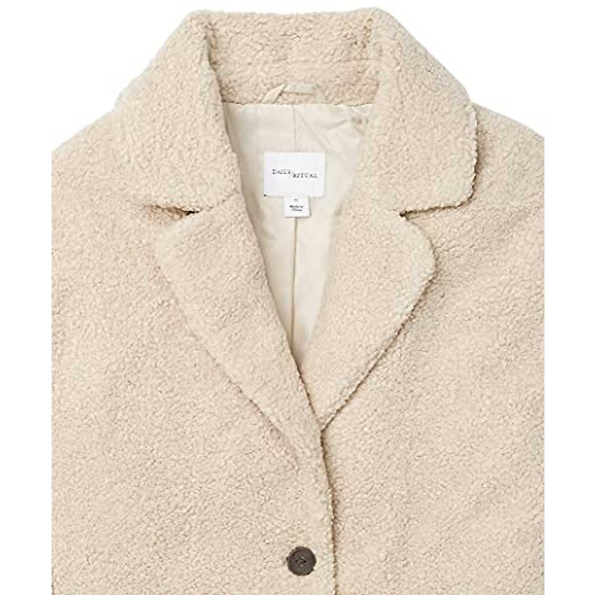 Amazon Essentials Women's Teddy Bear Fleece Oversized-Fit Lapel Jacket (Previously Daily Ritual), Sand, Medium