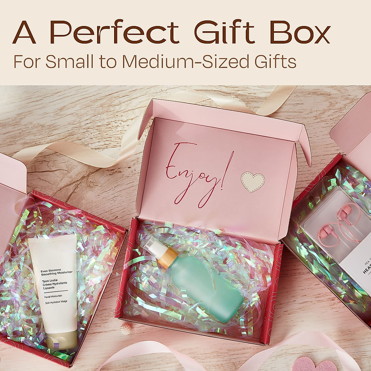 LIBOXES Gift Box 5x7x2 In - Set of 25 Gift Boxes with Lids for Presents or Mailing - Small Shipping, Party Favor, or Gift Boxes Bulk - 25 Thank You Stickers Included, Pink