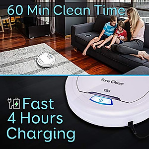 Pure Clean Robot Vacuum Cleaner - Upgraded Lithium Battery 90 Min Run Time - Automatic Bot Self Detects Stairs Pet Hair Allergies Friendly Robotic Home Cleaning for Carpet Hardwood Floor - PUCRC25