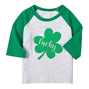 Baby St. Patricks Day Shirt Lucky Clover 3/4 Raglan Sleeve T-Shirt Toddler Kids Baseball Cotton Tee Tops Green