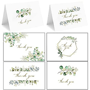 WLIEYEE 48 Pack Thank You Cards with Envelopes and Stickers, 6x4 Inch Watercolor Greenery Gold Foil Design Thank You Blank Notes for Engagement, Bridal Shower, Business, Funeral Wedding, Baby Shower, Graduation (Greenery-gold)