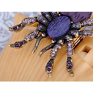 Alilang Stretchy Golden Tone Purple Rhinestones Heart Spider Tarantula Ring