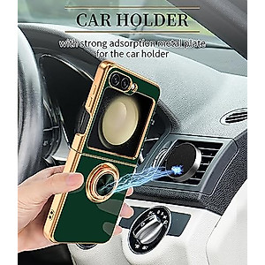 Dinick Compatible for Samsung Galaxy Z Flip 5 Case with Ring Holder Kickstand [with Magnetic] Soft TPU Shockproof Electroplated Protective Phone Case for Galaxy Z Flip 5 Green