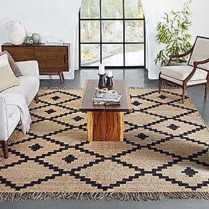 Well Woven Lebbiah Natural & Black Color Hand-Woven Chunky-Textured Jute Tribal Geometric Area Rug (8' x 10')