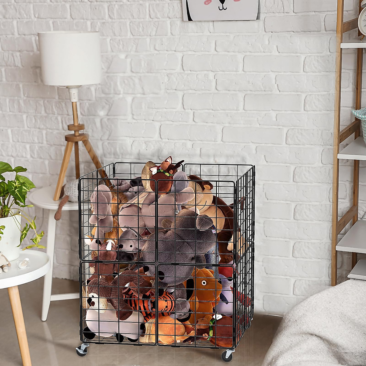 HEOMU Stuffed Animal Storage,Toy Bins for Kids Organizer,Toy Box Hold Up to 150 Plush Toysfor Nursery Play Room Bedroom Metal (Black)